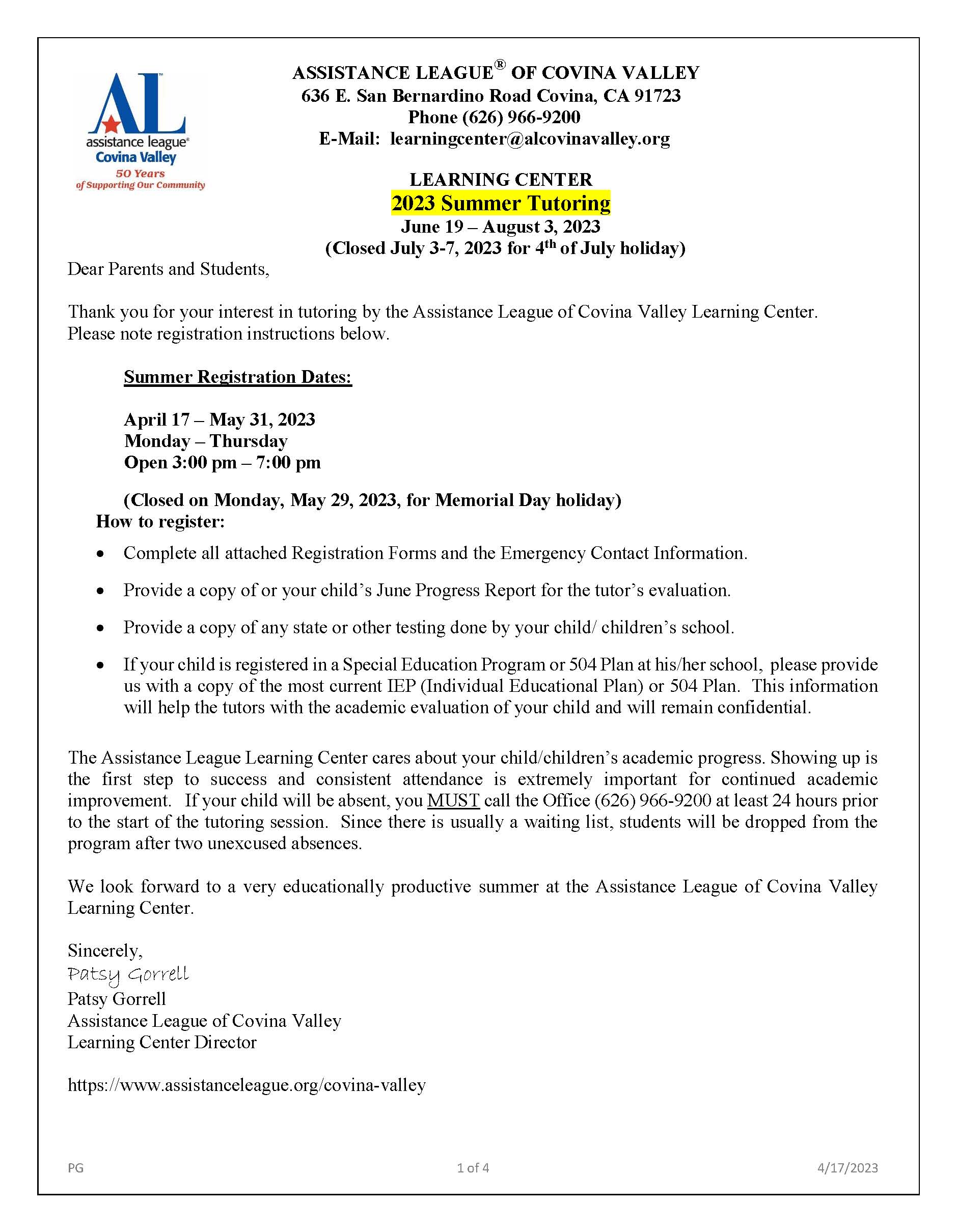 Learning Center | Assistance League of Covina Valley