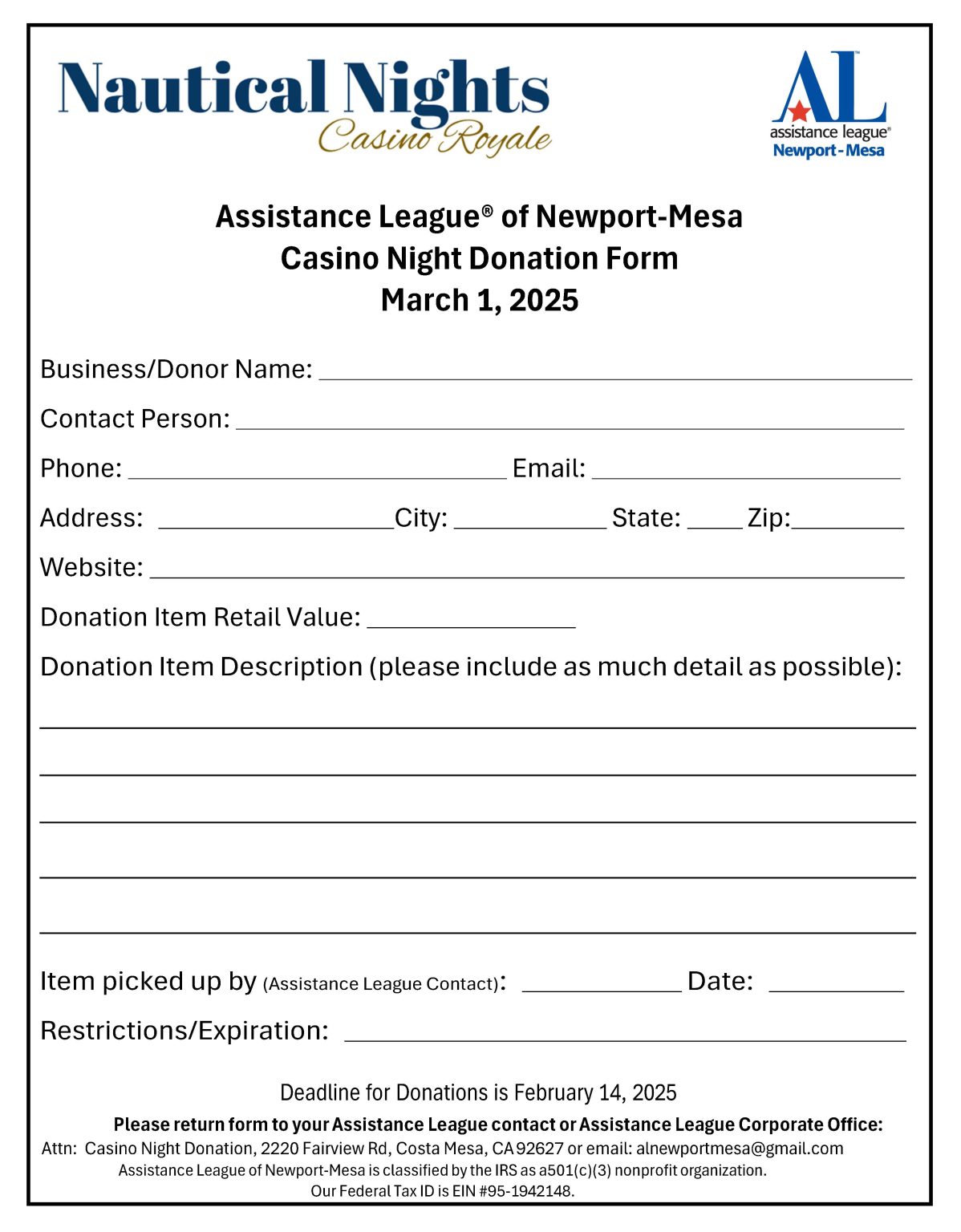 2025 Casino Night Forms Download | Assistance League - Newport ...